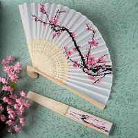 China Sturdy Durable Custom Satin Fabric Bamboo Hand Held Fan For DIY Decoration for sale