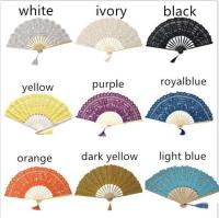 China Wedding Cotton Lace Bridal White Lace Spanish Hand Fan Folding with Bamboo Staves for sale