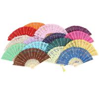 China Wedding Cotton Lace Bridal White Lace Spanish Hand Fan Folding with Bamboo Staves for sale