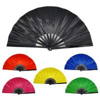 China Bamboo Fabric Printing Logo Customized Hand Fan Foldable Large Big Size 33cm for sale
