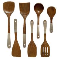 China White Handle Wooden Shovel Wooden Spoon Nonstick Frying Wooden Shovel Kitchen Cooking Set for sale
