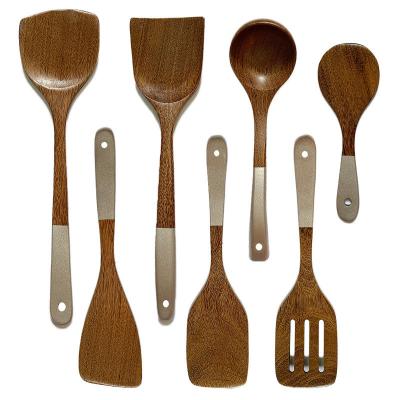 China White Handle Wooden Shovel Wooden Spoon Nonstick Frying Wooden Shovel Kitchen Cooking Set for sale