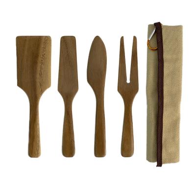 China Outdoor Camping Portable Shovel Spoon Fork Wooden Spatula Cake Knife and Fork Cheese Set for sale