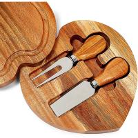 China Wooden Heart Cheese Board Set Stainless Steel Knife Cheese Cutting Board Cutlery Cutting Board for sale