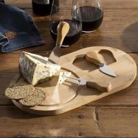 China Bamboo Cheese Board 3-Piece Set Wooden Round Cheese Board Cheese Knife 4-Piece Set for sale
