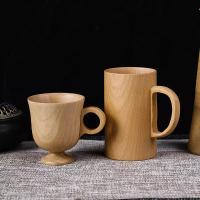 China Wooden Cup with Handle Japanese Style Wooden Mug Wooden Drinking Beer Coffee for sale