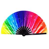 China Large Bamboo Folding Hand Fan Custom Print Rave Festival Handheld Fan for Promotional Gifts for sale