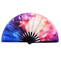 China Large Bamboo Folding Hand Fan Custom Print Rave Festival Handheld Fan for Promotional Gifts for sale