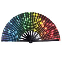 China Large Bamboo Folding Hand Fan Custom Print Rave Festival Handheld Fan for Promotional Gifts for sale