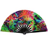 China Large Bamboo Folding Hand Fan Custom Print Rave Festival Handheld Fan for Promotional Gifts for sale