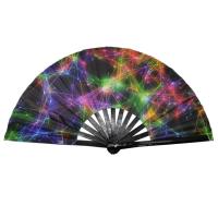 China Top Quality Custom Logo Printing Rainbow Fabric Hand Fan for sale