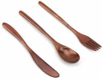 China 3Pcs Reusable Wooden Utensils Spoon And Fork Set For Travelling for sale