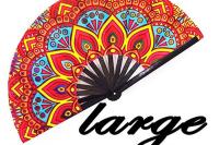 China Custom Large Foldable Hand Fans open 33cm 68cm Fabric Bamboo Hand Held Fans for sale