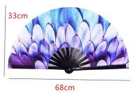 China Custom Large Foldable Hand Fans open 33cm 68cm Fabric Bamboo Hand Held Fans for sale