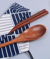 China Restaurant Reusable Wooden Cutlery Set 23.5Cm Wrapped Spoon And Chopstick Set for sale