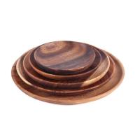 China 5pcs/Set Wooden Serving Plates 15cm 18cm 20cm Acacia Wood Round Serving Platter for sale