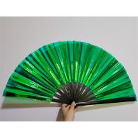 China Reflective Large Folding Hand Fan PVC Bamboo 33*68cm For Party for sale