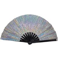 China Large Spcifical Material Clack Hand Fans Bamboo Reflective Holdable Fan For Party Business Promation for sale