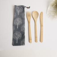 China Bamboo Reusable Wooden Utensils Traditional Knife Fork Spoon Chopsticks Set for sale