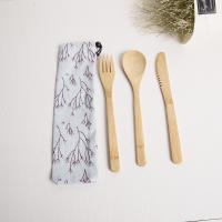 China Bamboo Reusable Wooden Utensils Traditional Knife Fork Spoon Chopsticks Set for sale