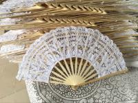 China Double Sided Handmade Bamboo Fan 21cm 27cm Lace Folding Fan For Wedding Favor for sale