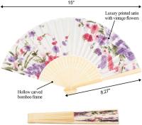 China Small Foldable Festival Manual Colorful Fabric Bamboo Hand Fan With Assorted Flower Pattern for sale