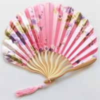 China Shell Round Foldable Decorative Fans Cosplay Fabric Bamboo Festival Hand Fans for sale