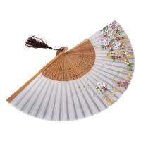 China Eco Friendly Classical Small Fabric Bamboo Hand Fan For Business Promotion Customized Pattern for sale