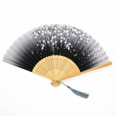 China Decorative Silk Foldable Hand Fans open 38cm Bamboo Hand Fan With Butterfly Flower for sale