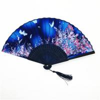 China Decorative Silk Foldable Hand Fans open 38cm Bamboo Hand Fan With Butterfly Flower for sale