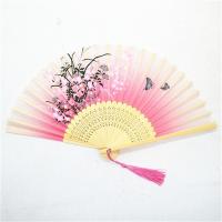 China Decorative Silk Foldable Hand Fans open 38cm Bamboo Hand Fan With Butterfly Flower for sale