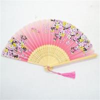 China Decorative Silk Foldable Hand Fans open 38cm Bamboo Hand Fan With Butterfly Flower for sale