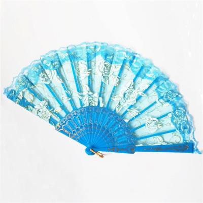 China 23*42cm Elegant Foldable Hand Fans Rose Pattern Plastic Lace Hand Fan for sale