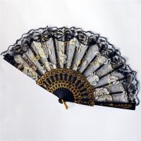 China 23*42cm Elegant Foldable Hand Fans Rose Pattern Plastic Lace Hand Fan for sale