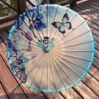 China Ancient Chinese Style Oiled Paper Umbrella 42cm Radius 60cm Length Wooden Gourd Top for sale