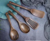 China Polished Shovel Spoon And Fork Set Household Log Black Walnut Kitchen Utensils for sale