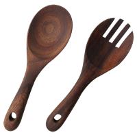 China Log Japanese Wooden Spoon And Fork Acacia Wooden Salad Spoon And Fork Set for sale