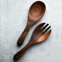 China Log Japanese Wooden Spoon And Fork Acacia Wooden Salad Spoon And Fork Set for sale