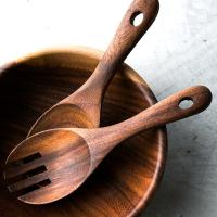 China Log Japanese Wooden Spoon And Fork Acacia Wooden Salad Spoon And Fork Set for sale
