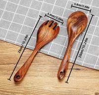 China Solid Acacia Wood Cooking Utensil Set Large Salad Spoon And Fork Set for sale