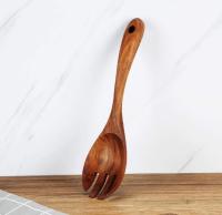 China Solid Acacia Wood Cooking Utensil Set Large Salad Spoon And Fork Set for sale