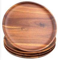 China Decorative Wooden Serving Plates Dinner Solid Round Acacia Wood Tray 18cm 20cm for sale