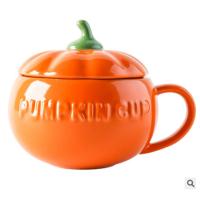 China Halloween Christmas Ceramic Pumpkin Soup Bowls Polished With Lid And Spoon for sale