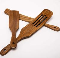China 13.8 inch Long Kitchen Wooden Utensils Innovative Teak Kitchenaid Mixing Spatula for sale