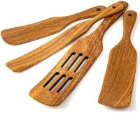 China Customized Kitchenaid Wooden Spatula Salad Mixing Long Handled Teak Wood Cutlery for sale