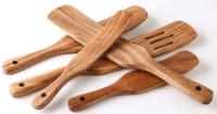 China Customized Kitchenaid Wooden Spatula Salad Mixing Long Handled Teak Wood Cutlery for sale