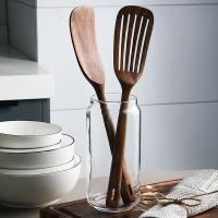 China 33.8cm Teak Solid Kitchen Wooden Utensils Heat Resistant Non Stick Pan Spatula for sale