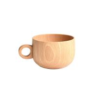 China Beech Wooden Coffee Cup Water Cup Teacup Three Piece Solid Wood Cup With Handle for sale