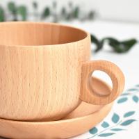 China Beech Wooden Coffee Cup Water Cup Teacup Three Piece Solid Wood Cup With Handle for sale