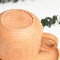 China Beech Wooden Coffee Cup Water Cup Teacup Three Piece Solid Wood Cup With Handle for sale